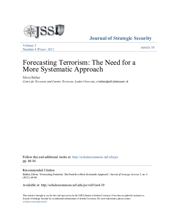 Pdf Forecasting Terrorism The Need For A More Systematic Approach