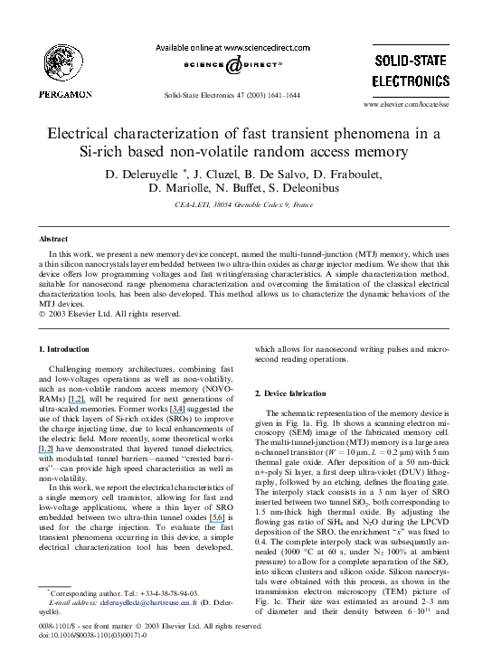 (PDF) Electrical characterization of fast transient phenomena in a Si-rich based non-volatile ...