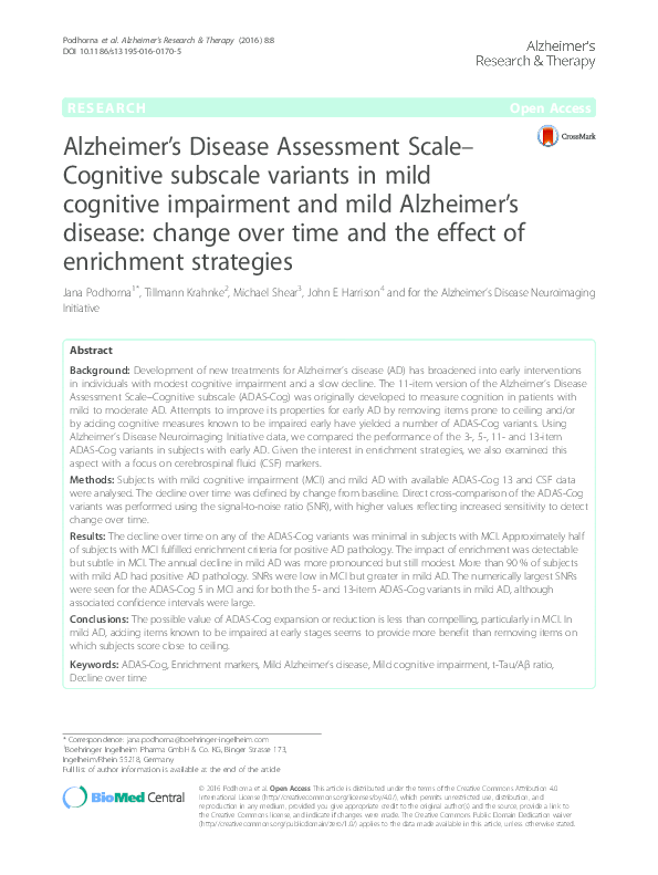 (PDF) Alzheimer’s Disease Assessment Scale–Cognitive subscale variants ...