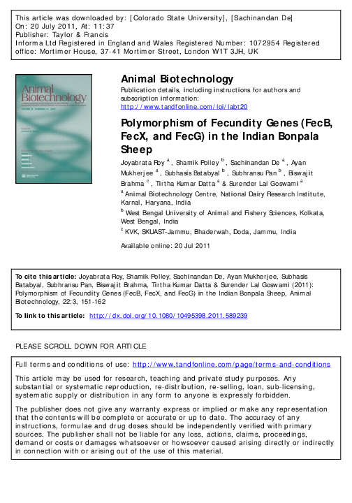 (PDF) Polymorphism of Fecundity Genes (FecB, FecX, and FecG) in the ...