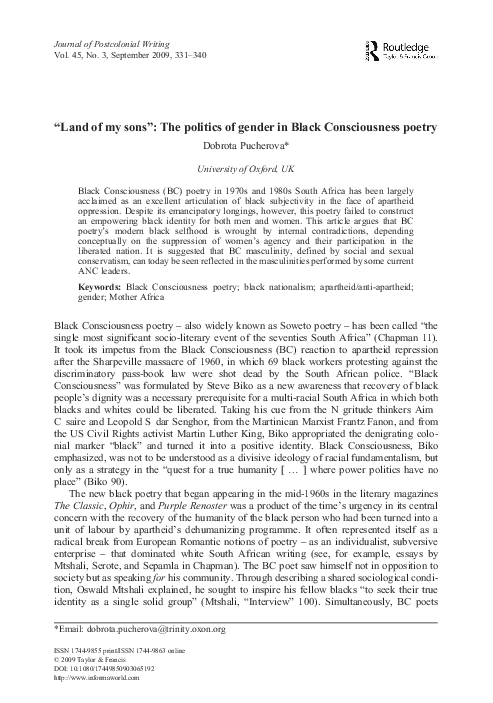 " Land of my sons " : The politics of gender in Black Consciousness poetry