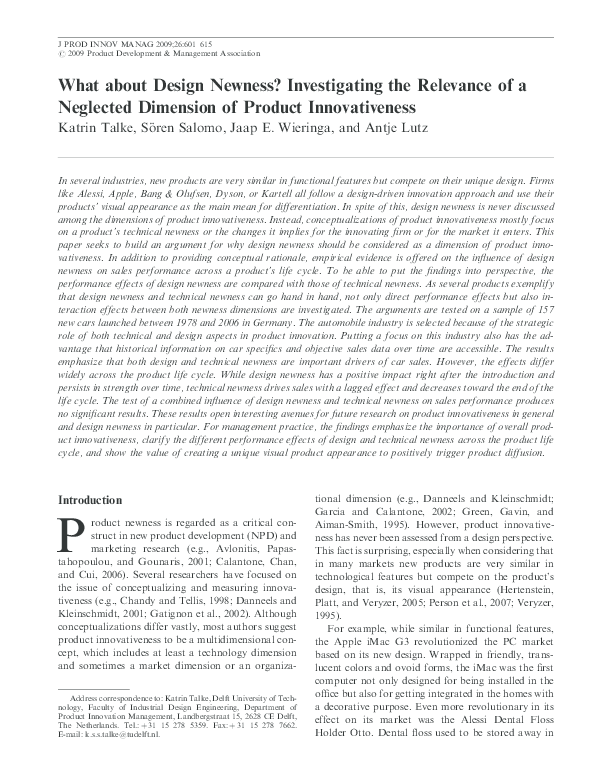 (PDF) What about Design Newness? Investigating the Relevance of a ...
