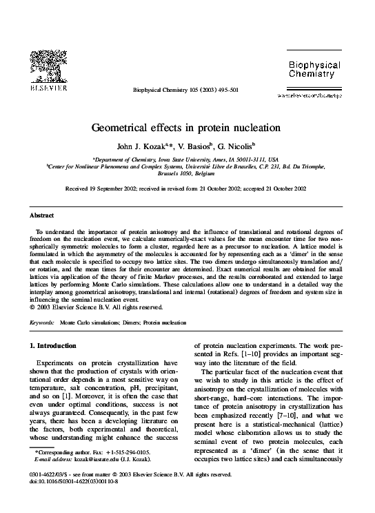 (PDF) Geometrical effects in protein nucleation Biophysical Chemistry ...