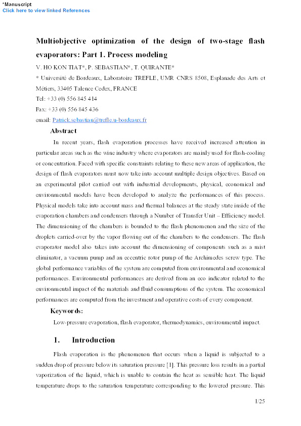 (PDF) Multiobjective optimization of the design of two-stage flash evaporators: Part 1. Process ...