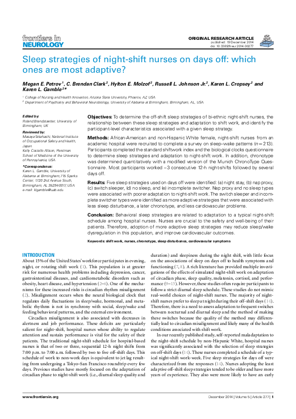 (PDF) Sleep Strategies of Night-Shift Nurses on Days Off: Which Ones ...