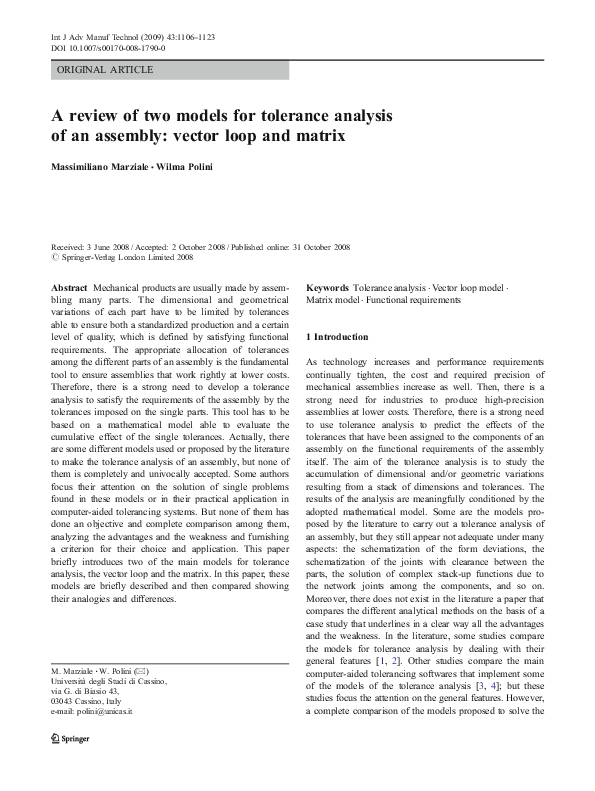 (PDF) A review of two models for tolerance analysis of an assembly ...