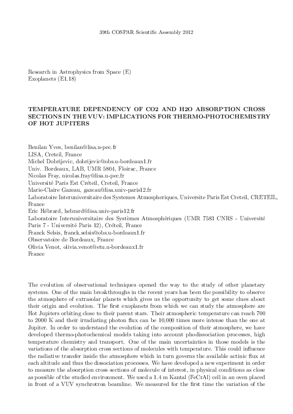 (PDF) Temperature dependency of CO2 and H2O absorption cross sections ...