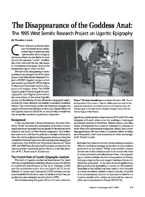 (PDF) "The Disappearance of the Goddess Anat: The 1995 West Semitic ...