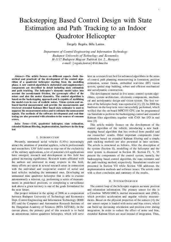 (PDF) Backstepping based control design with state estimation and path ...