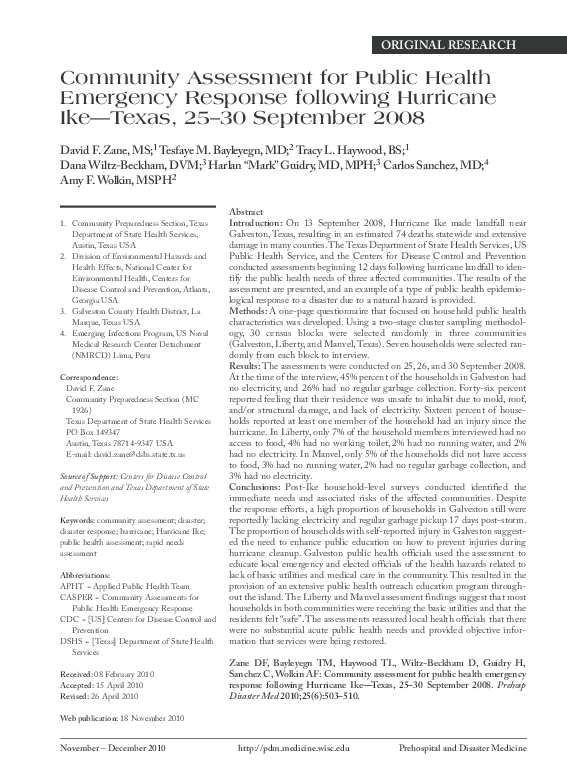 (PDF) Community Assessment for Public Health Emergency Response (CASPER ...