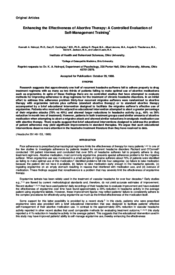 (PDF) Enhancing the Effectiveness of Abortive Therapy: A Controlled ...
