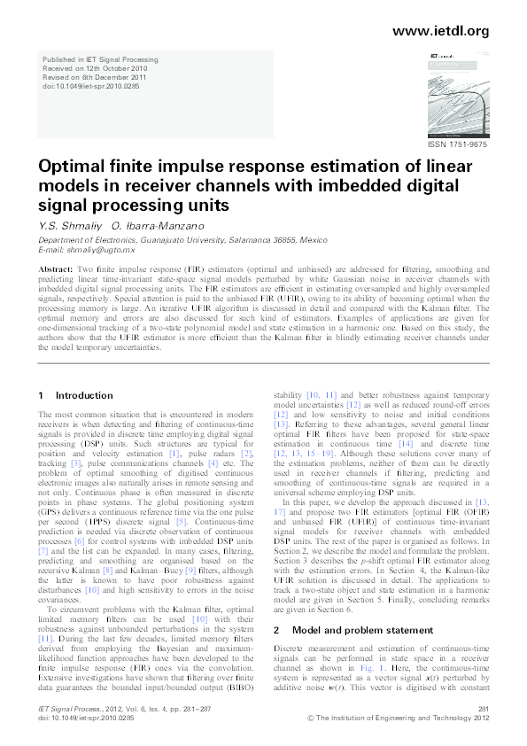 (PDF) Optimal finite impulse response estimation of linear models in receiver channels with ...