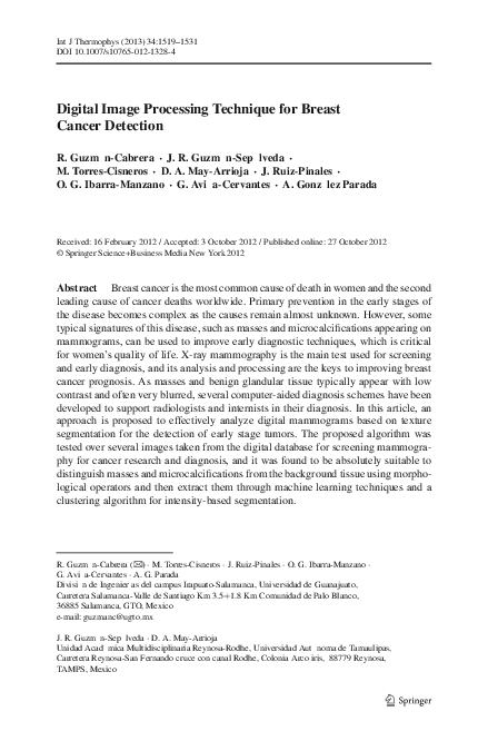 (PDF) Digital Image Processing Technique for Breast Cancer Detection