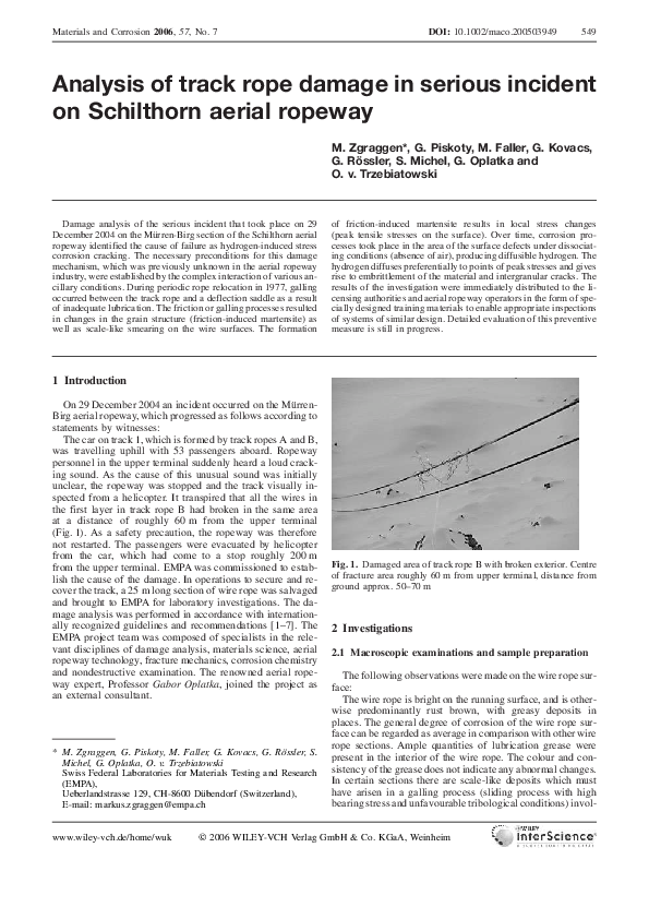 (PDF) Analysis of track rope damage in serious incident on Schilthorn ...
