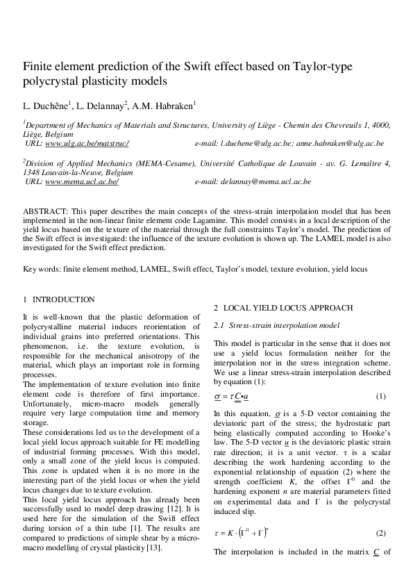 (PDF) Finite element prediction of the swift effect based on Taylor-type polycrystal plasticity ...