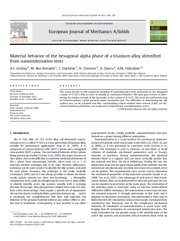 (PDF) Material behavior of the hexagonal alpha phase of a titanium ...