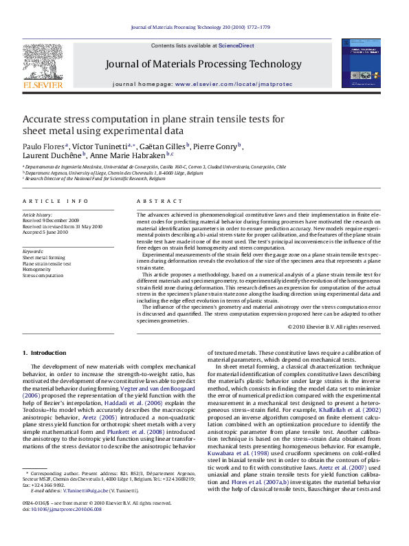 (PDF) Accurate stress computation in plane strain tensile tests for ...
