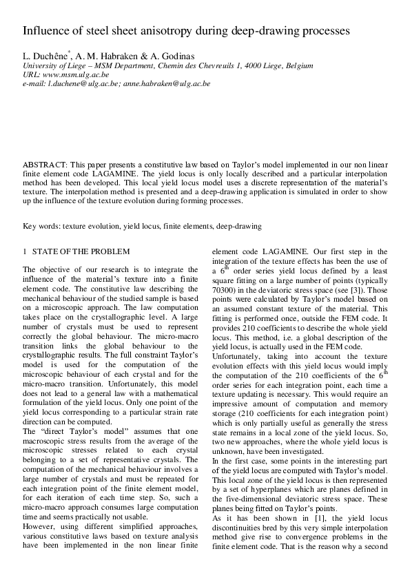 (PDF) Influence of steel anisotropy during deep-drawing process