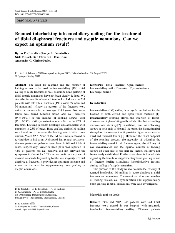 (PDF) Reamed interlocking intramedullary nailing for the treatment of ...