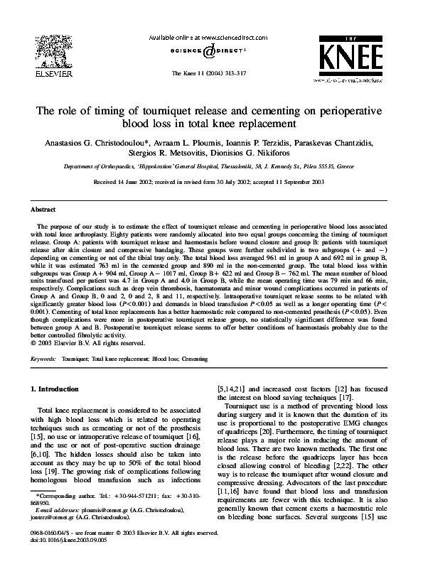 (PDF) The Effect of Prosthesis Design on Blood Loss in Simultaneous ...