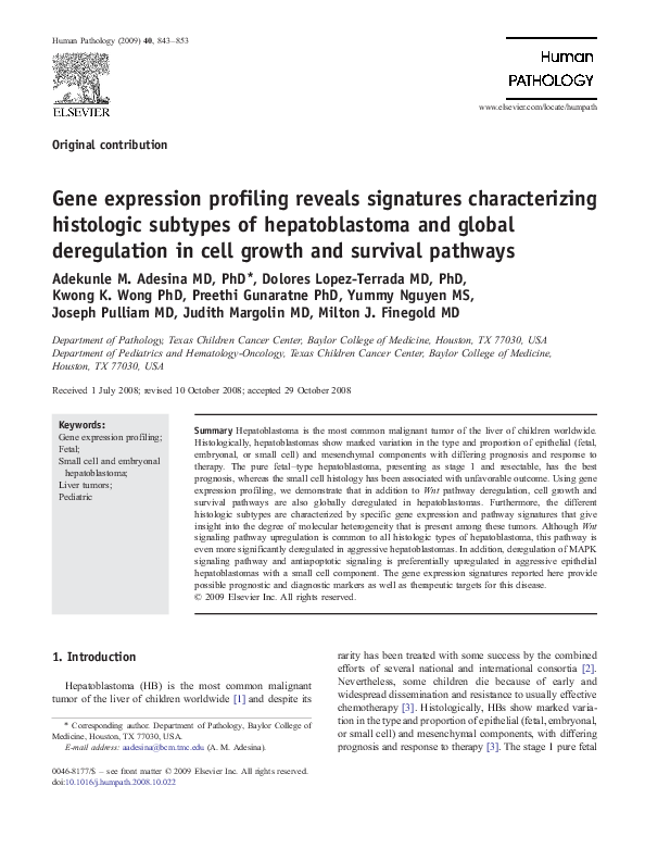 (PDF) Gene expression profiling reveals signatures characterizing histologic subtypes of ...