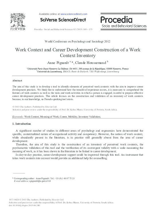 (PDF) Work Context and Career Development Construction of a Work ...