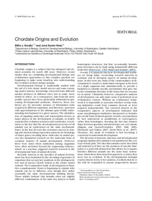 (PDF) Chordate origins and evolution