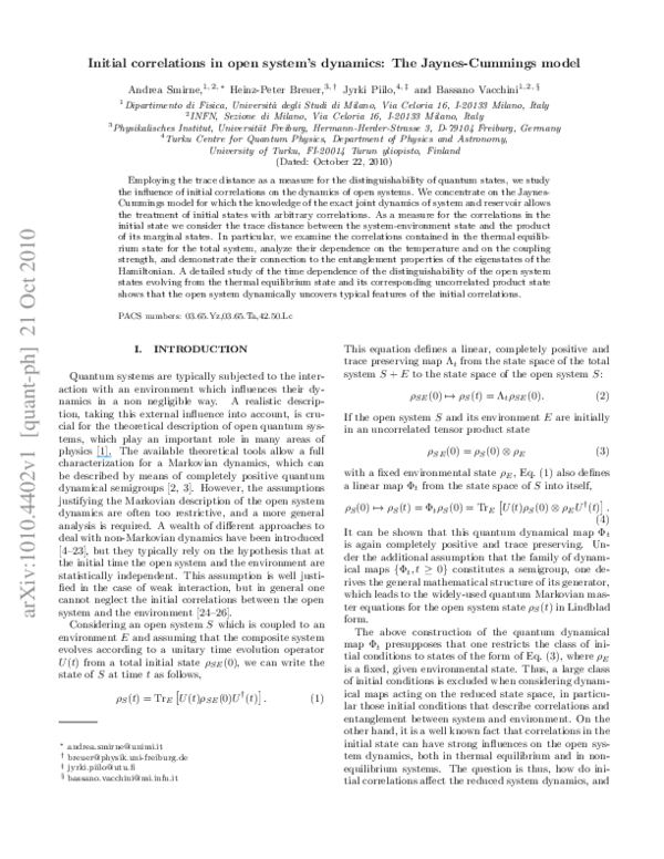 Pdf Initial Correlations In Open Systems Dynamics The Jaynes Cummings Model A Smirne