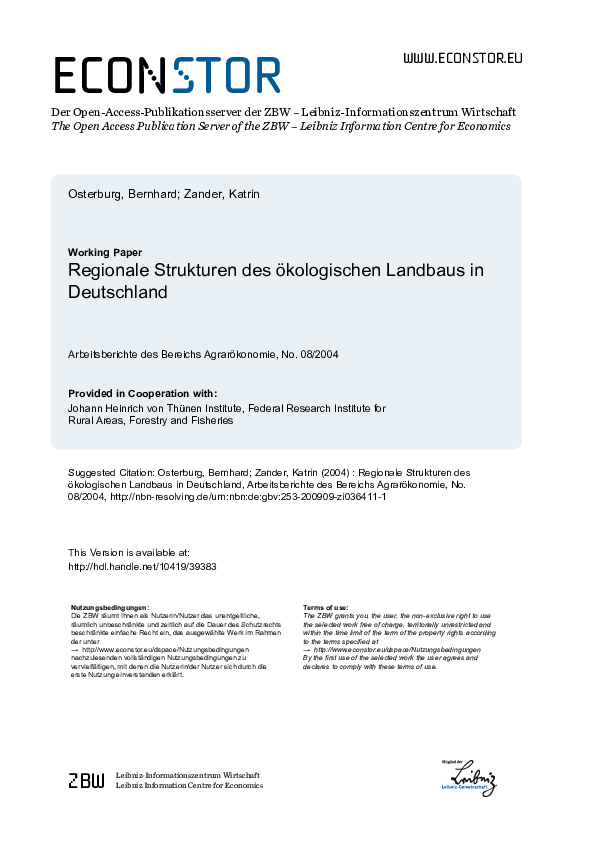 (PDF) Regionale Strukturen des ökologischen Landbaus in Deutschland | Katrin Zander - Academia.edu
