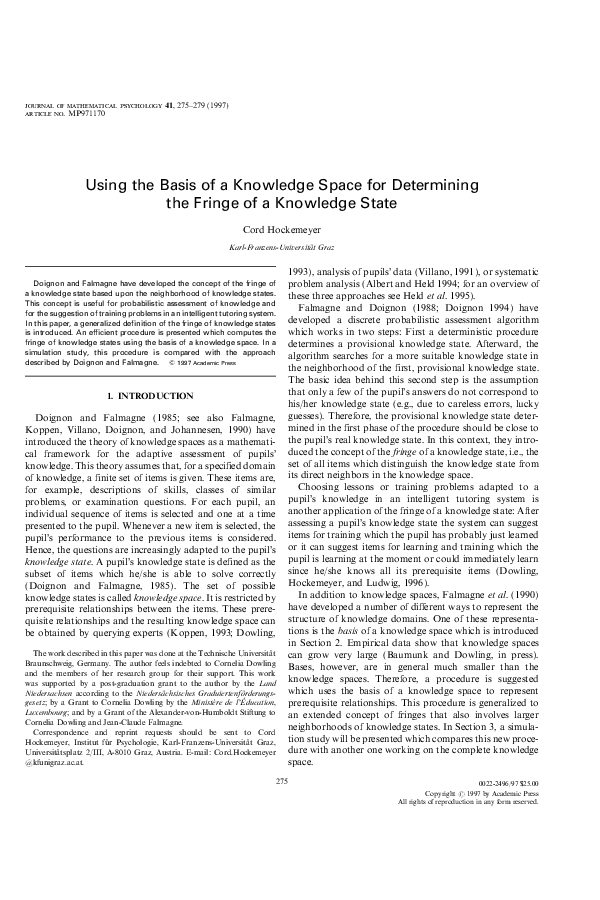 (PDF) Using the Basis of a Knowledge Space for Determining the Fringe ...