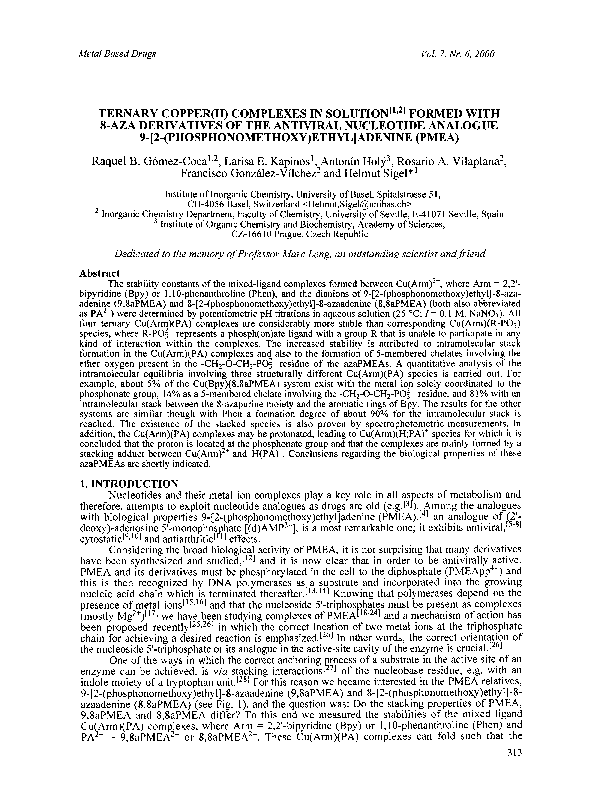 (PDF) Ternary Copper(II) Complexes in Solution[1,2] Formed With 8-Aza Derivatives of the ...