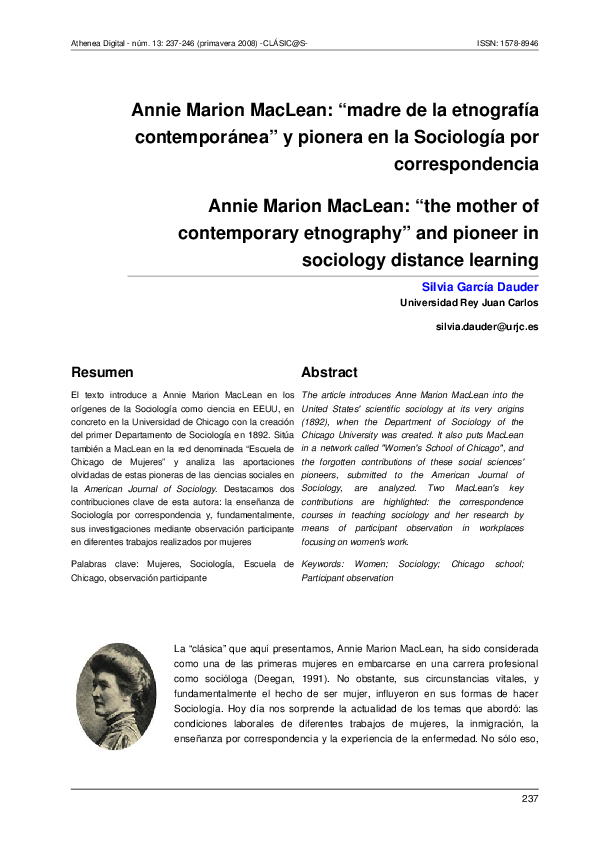 (PDF) Annie Marion MacLean: “the mother of contemporary etnography” and ...