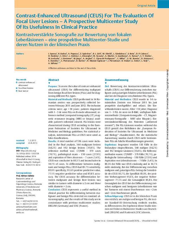 (PDF) Contrast-Enhanced Ultrasound (CEUS) For The Evaluation Of Focal ...