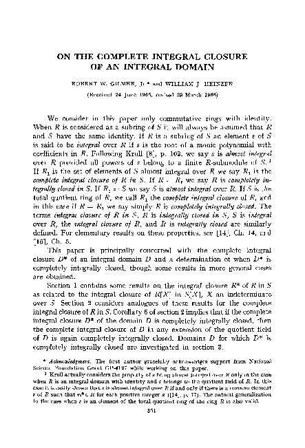 (PDF) On the complete integral closure of an integral domain