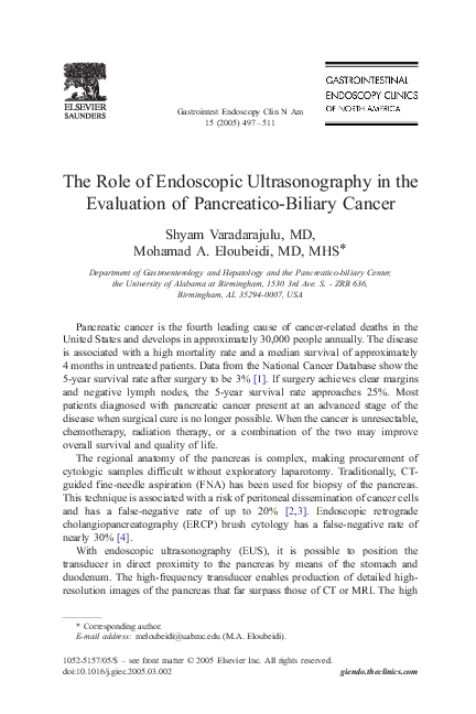 (PDF) The Role of Endoscopic Ultrasonography in the Evaluation of Pancreatico-Biliary Cancer