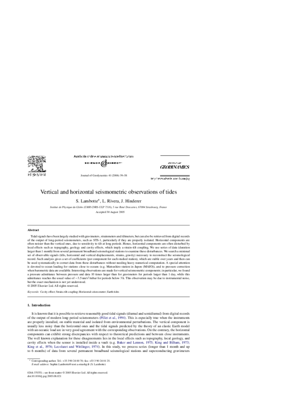 (PDF) Vertical and horizontal seismometric observations of tides