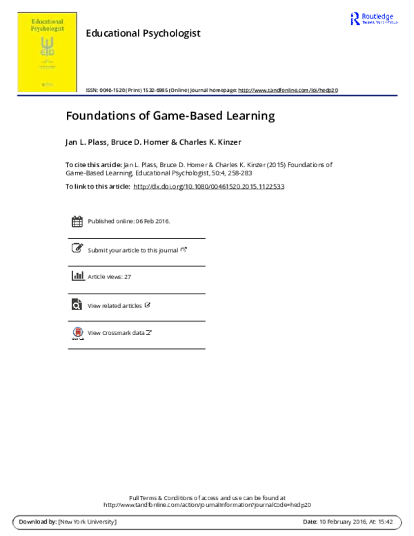 (PDF) Foundations of Game-Based Learning