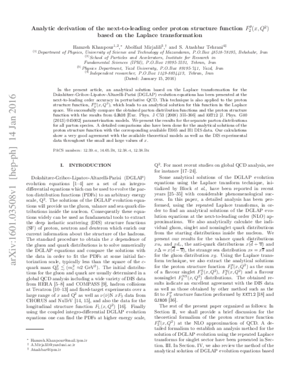 (PDF) Analytic derivation of the next-to-leading order proton structure function $F_2^p(x, Q^2 ...