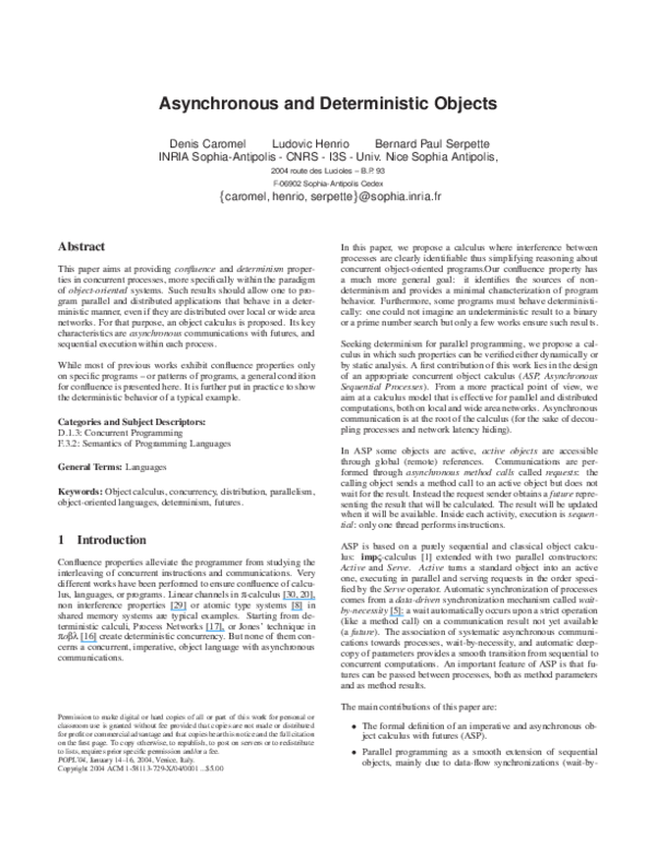Pdf Asynchronous And Deterministic Objects