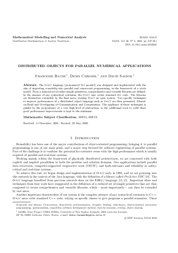 (PDF) Distributed Objects for Parallel Numerical Applications