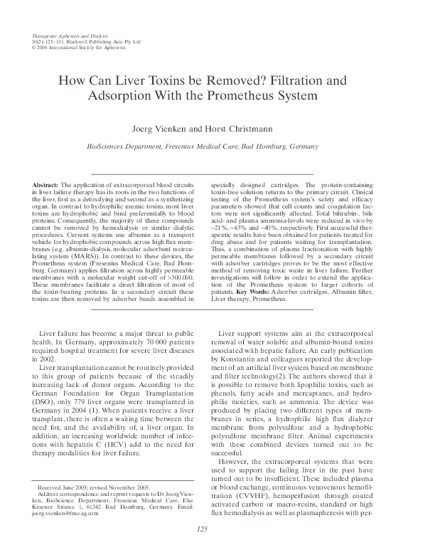(PDF) How Can Liver Toxins be Removed? Filtration and Adsorption With ...