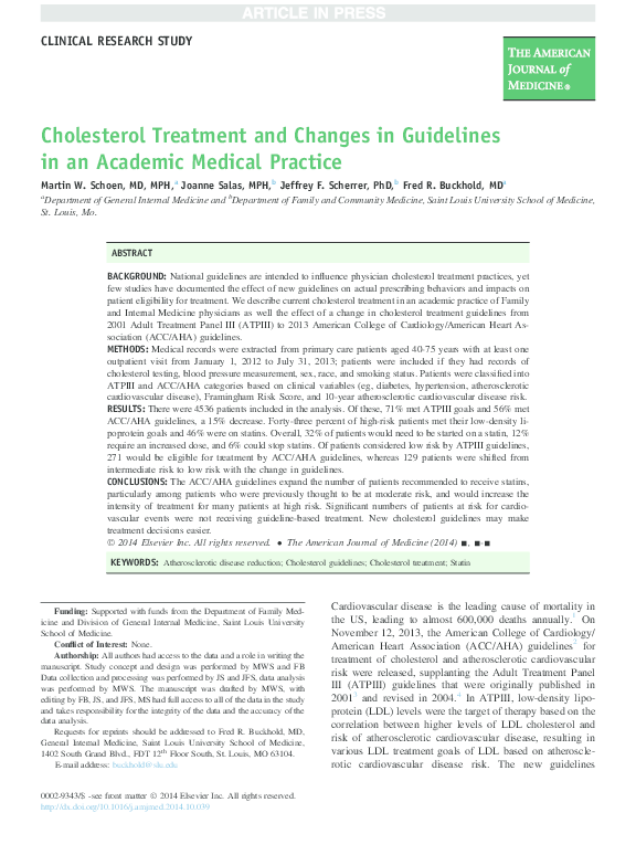 (PDF) Cholesterol Treatment and Changes in Guidelines in an Academic ...