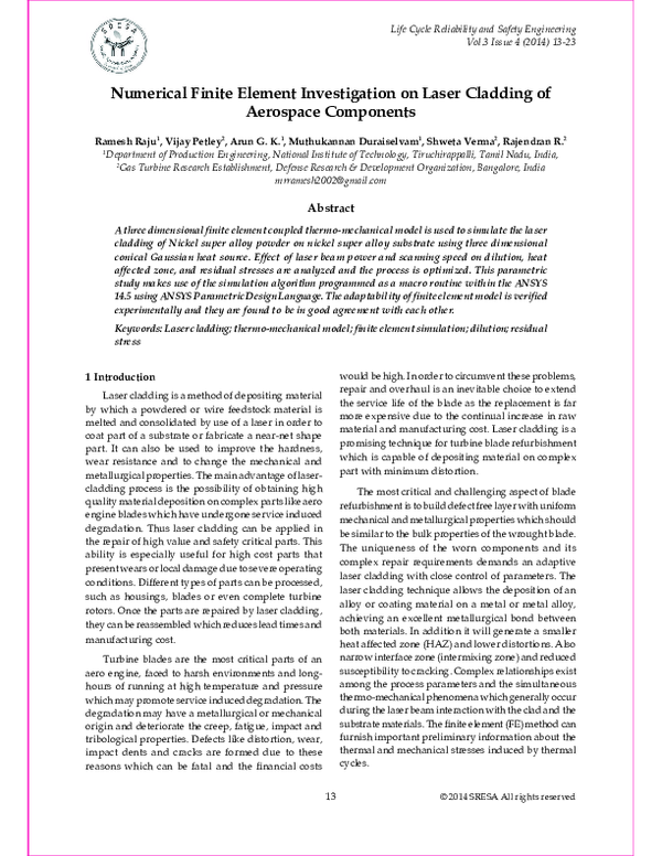 Pdf Numerical Finite Element Investigation On Laser Cladding Of