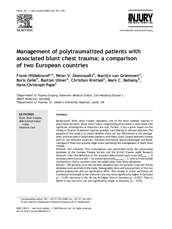 (PDF) Management of polytraumatized patients with associated blunt ...
