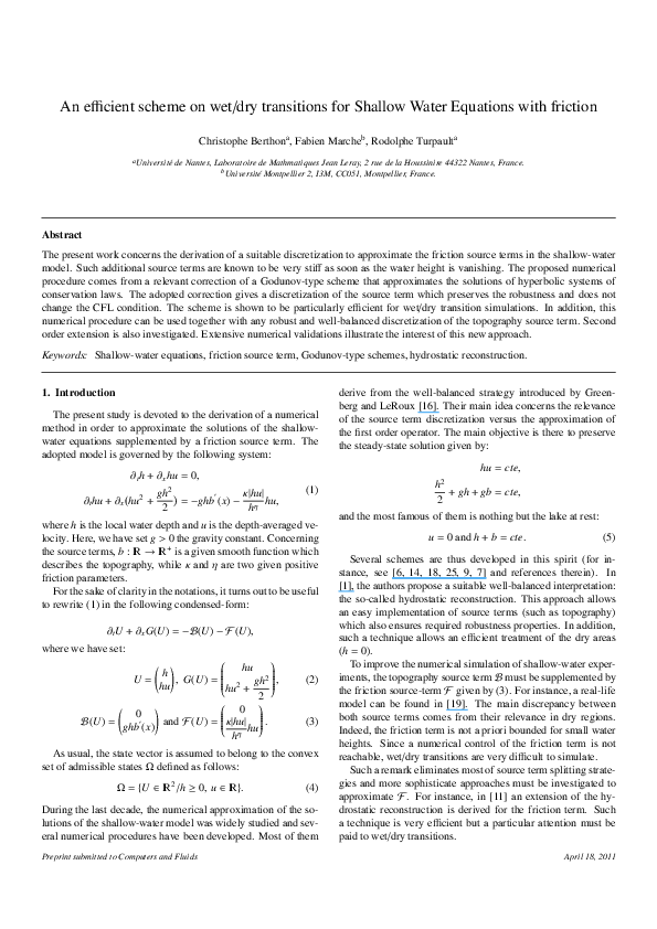 (PDF) An efficient scheme on wet/dry transitions for shallow water equations with friction