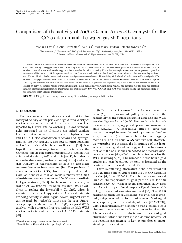 (PDF) Comparison of the activity of Au/CeO2 and Au/Fe2O3 catalysts for ...