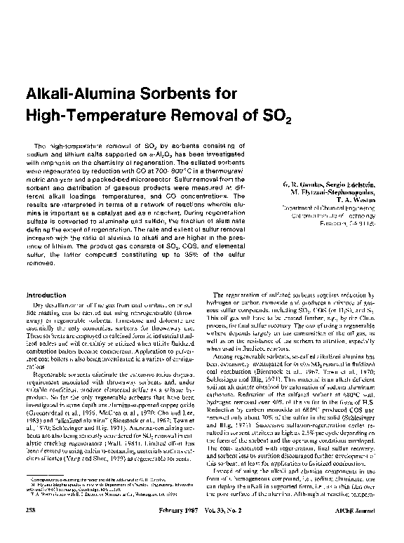 (PDF) Alkali-alumina sorbents for high-temperature removal of SO2