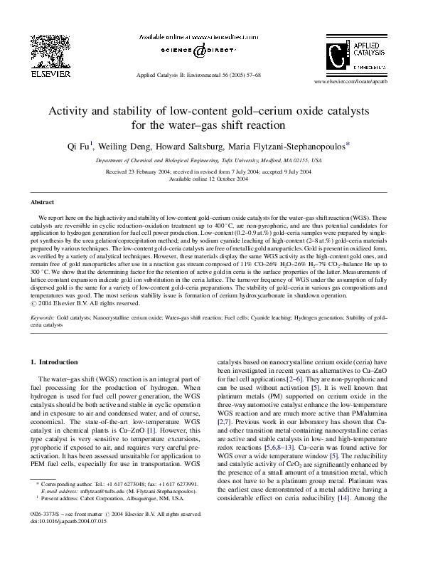 (PDF) Activity and stability of low-content gold–cerium oxide catalysts ...