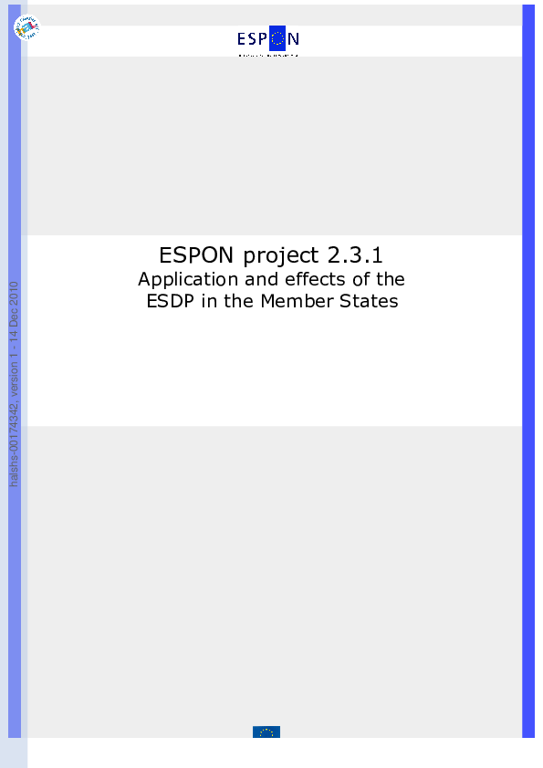 (PDF) ESPON project 2.3. 1: Application and effects of the ESDP in the ...