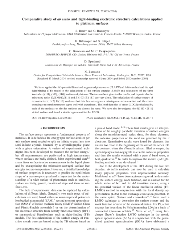 (PDF) Comparative study of ab initio and tight-binding electronic structure calculations applied ...